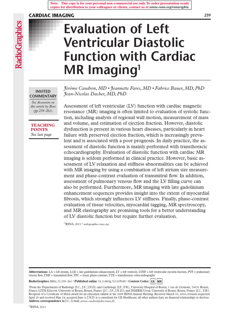 Evaluation of Left Ventricular Diastolic Function With Cardiac MR Imaging | PDF | Diastole ...