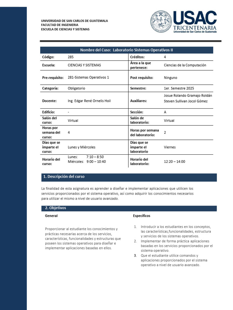 285 Laboratorio Sistemas Operativos 2 1S2025 | PDF | Arquitectura de ...