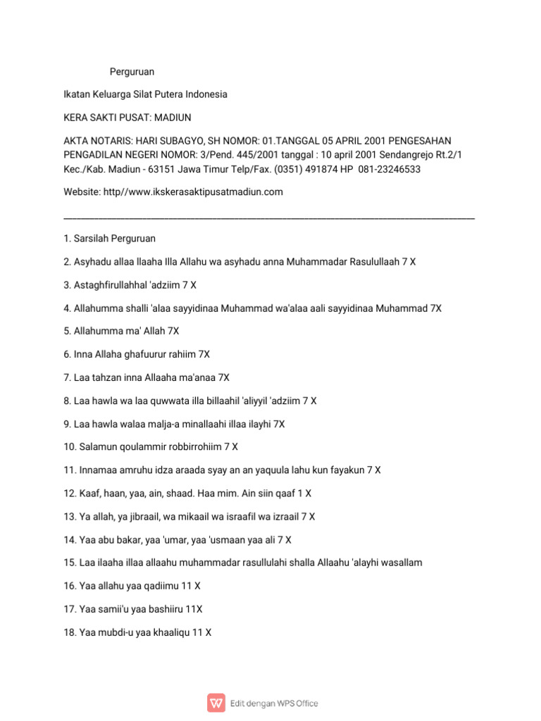 Istighasah Perguruan Iks - Pi Kera Sakti-Wps Office | PDF
