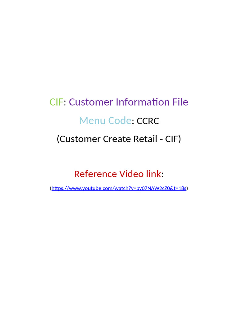 CIF ID Creation in Finacle | PDF