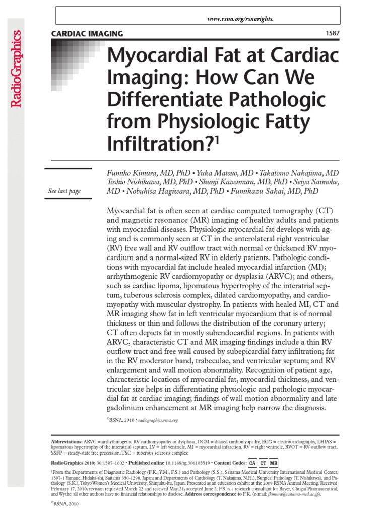 Myocardial Fat - Pathologic and Physiologic Fatty Infiltration | PDF ...