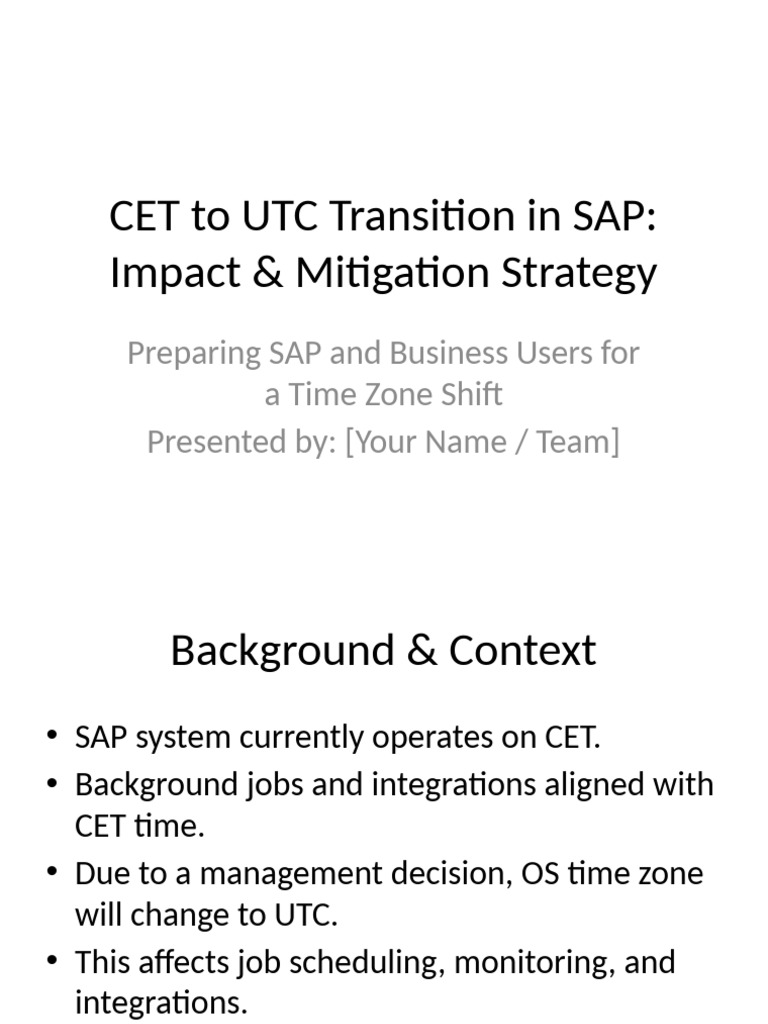CET to UTC Transition in SAP Systems | PDF