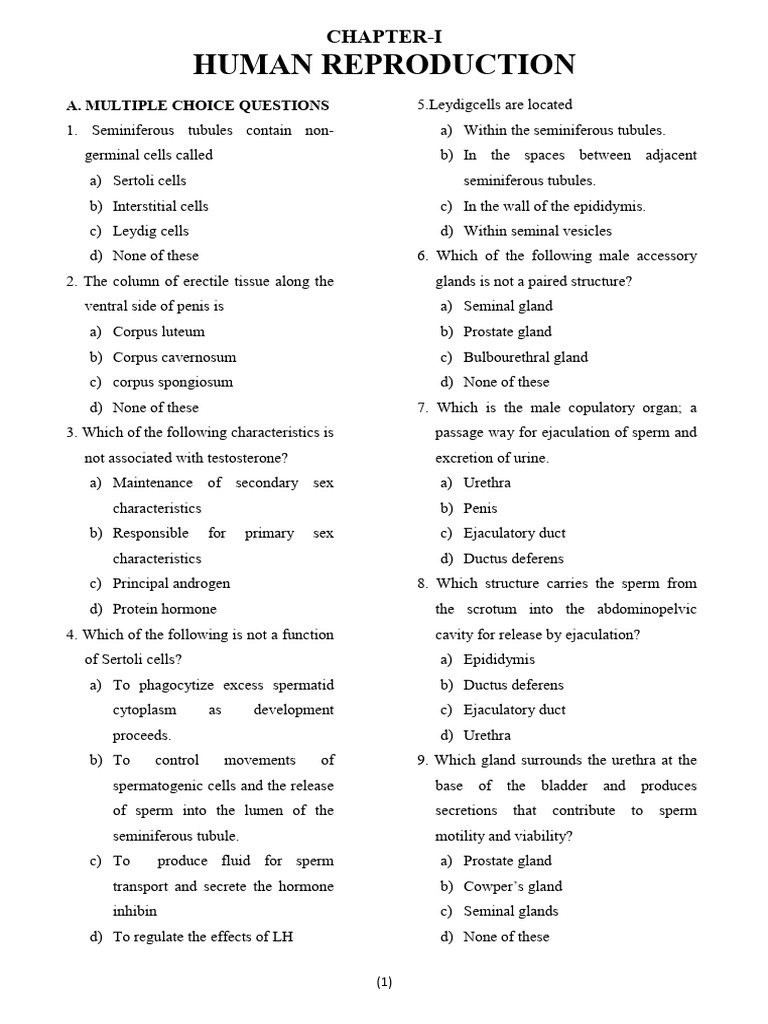 Human Reproduction Practice Questions | PDF | Menstrual Cycle | Ovary