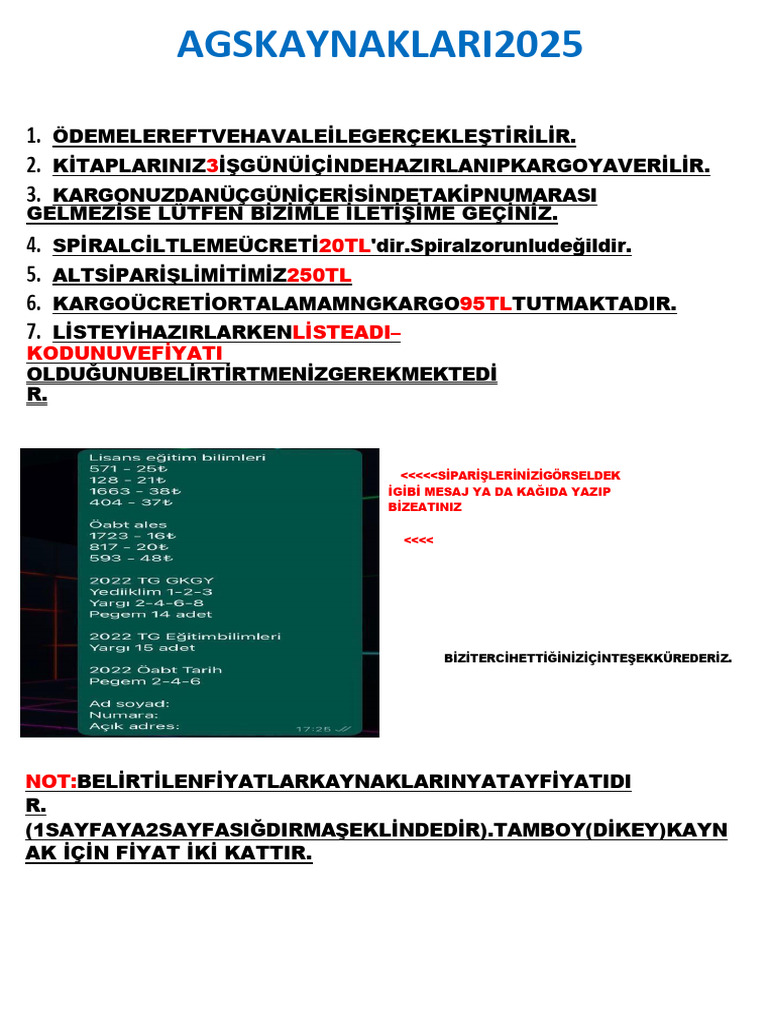 Agskaynaklari2025: Siparişlerinizigörseldek İgibi Mesaj Ya Da Kağida Yazip Bizeatiniz | PDF
