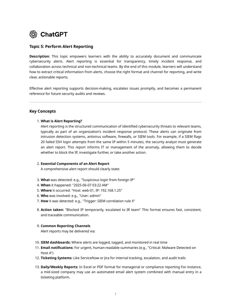 Perform Alert Reporting | PDF | Cybercrime | Secure Communication