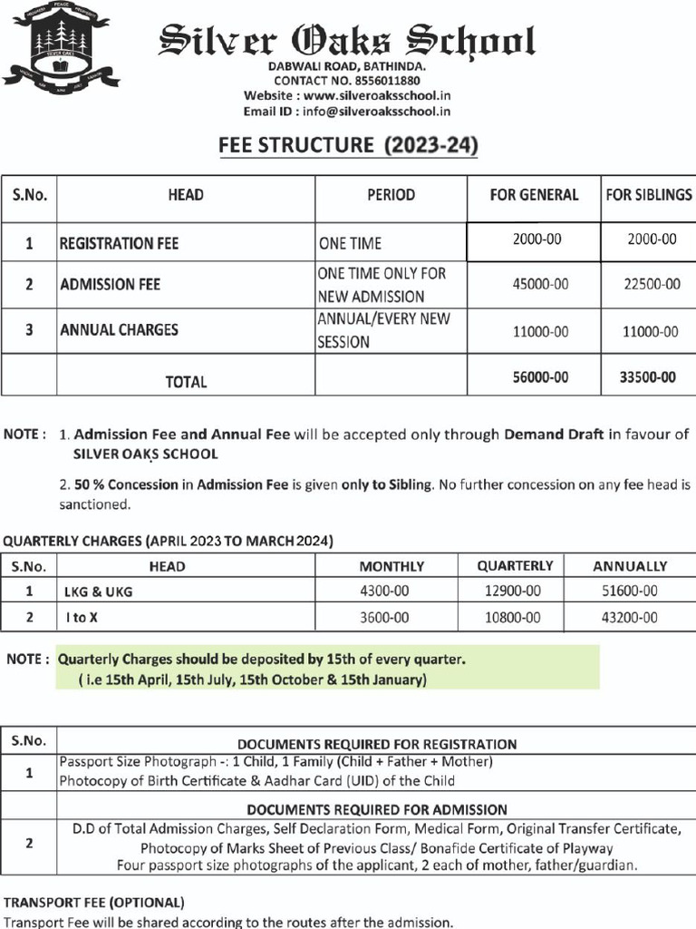 Fee Structure 2023-24 | PDF