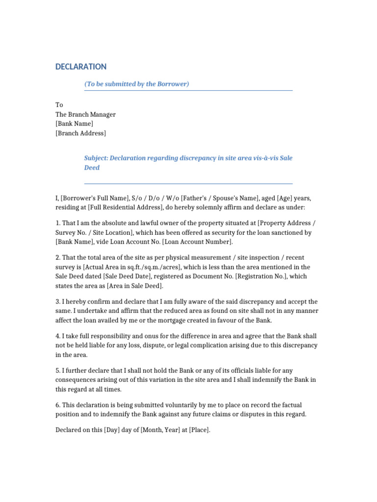 Declaration Area Discrepancy | PDF