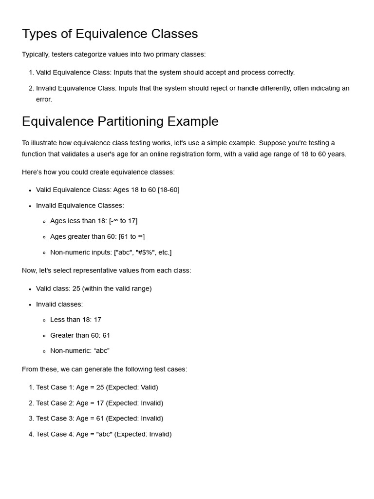Equivalence Class Testing Explained | PDF
