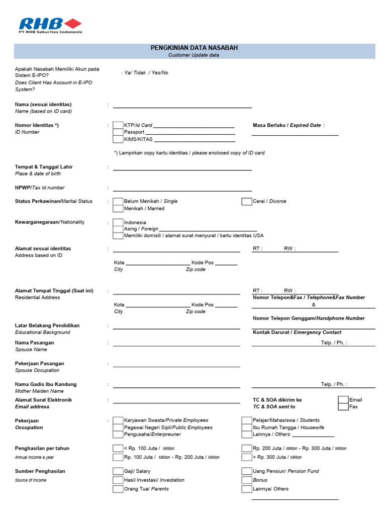 Formulir Pengkinian Data RHB Sekuritas | PDF