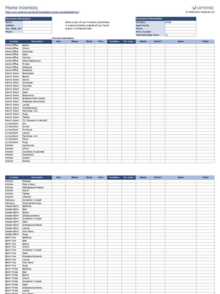 Home Inventory Excel Spreadsheet1 | PDF | Kitchen | Basement