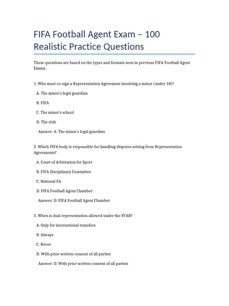 FIFA Agent Exam 100 Realistic Questions | PDF | Arbitration | Fee