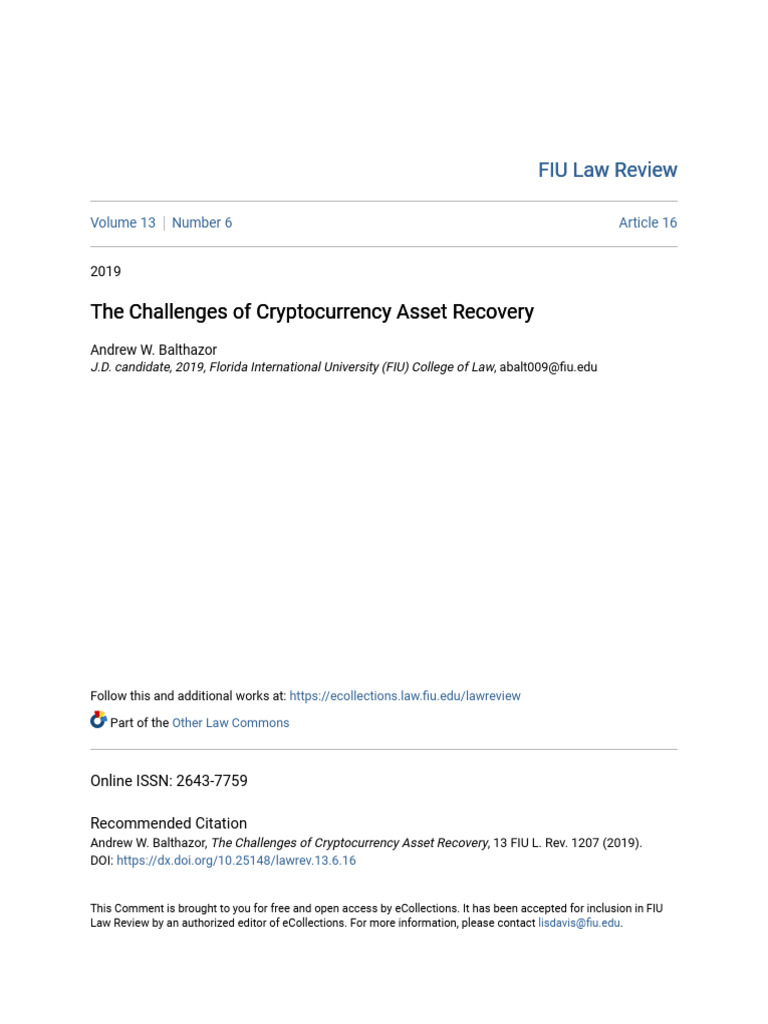 Balthazor - 2019 - The Challenges of Cryptocurrency Asset Recovery ...