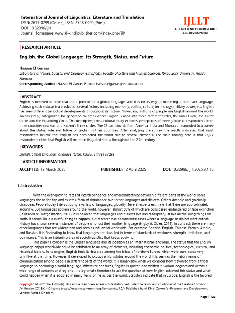 English as a Global Language: Status and Future | PDF | English ...