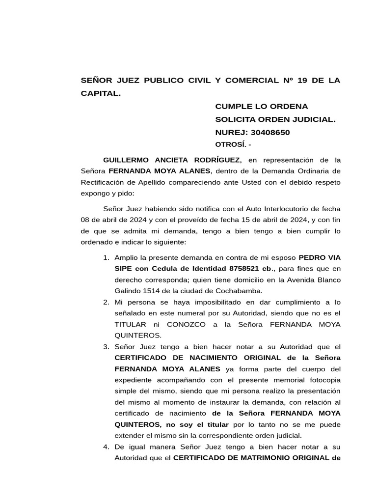 CUMPLE LO ORDENADO y ORDEN JUDICIAL FERNANDA MOYA | PDF | Gobierno