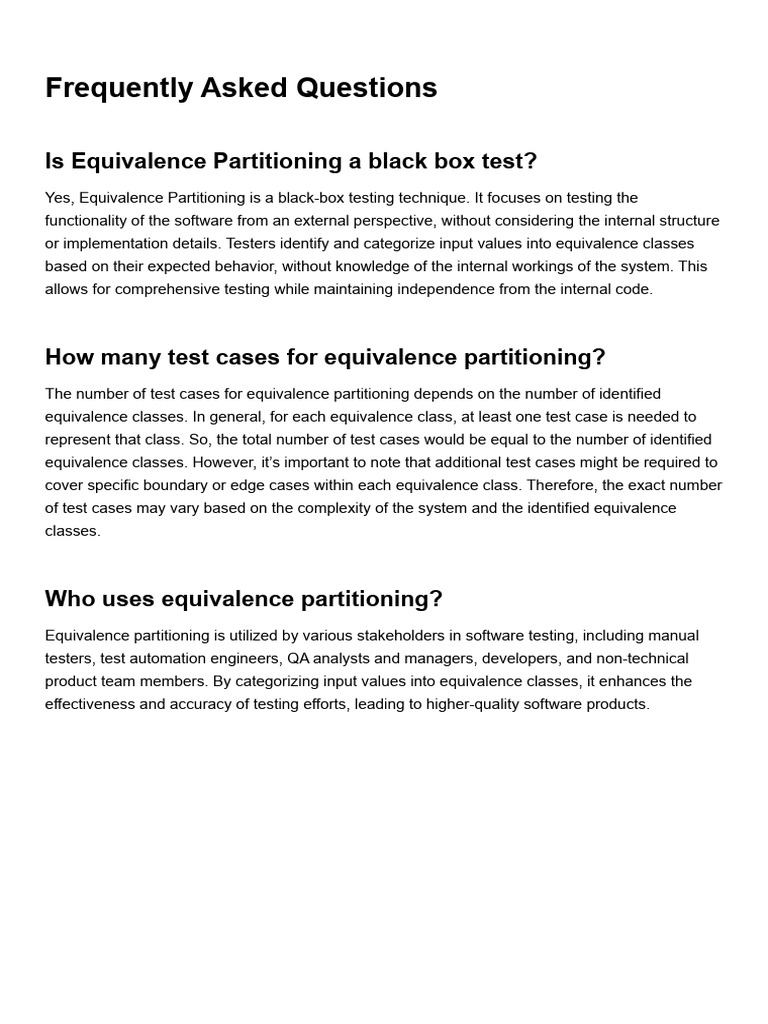 FAQs of Equivalence Partitioning | PDF