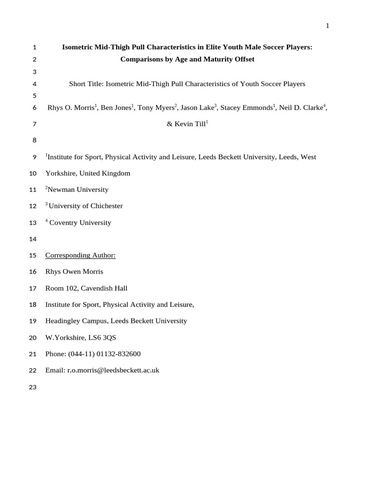 Isometric Midthigh Pull Characteristics in Elite Youth Male Soccer ...