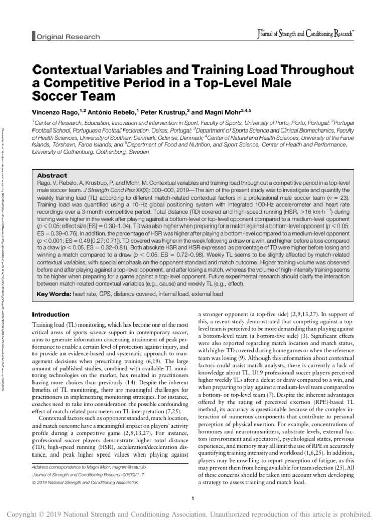 Contextual Variables and Training Load Throughout A Competitive Period ...
