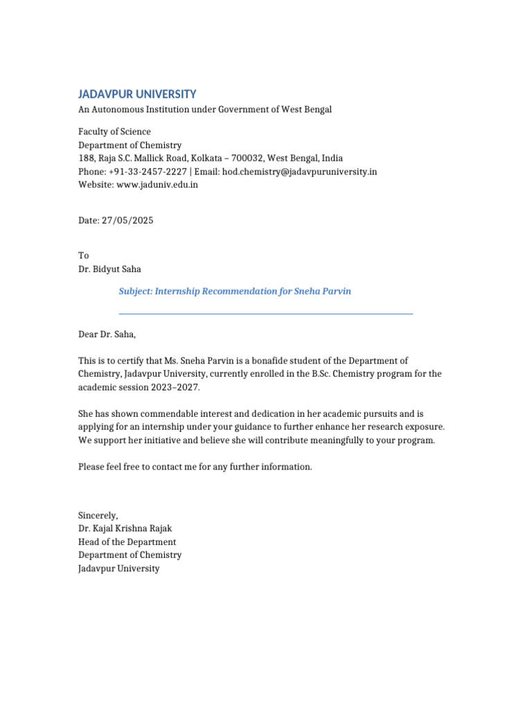 Internship Recommendation Sneha Parvin | PDF