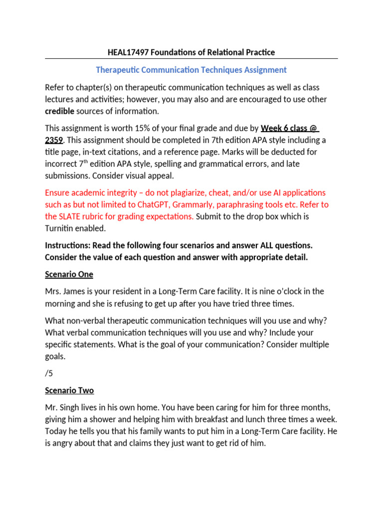 Therapeutic Communication Techniques Assignment | PDF | Communication ...