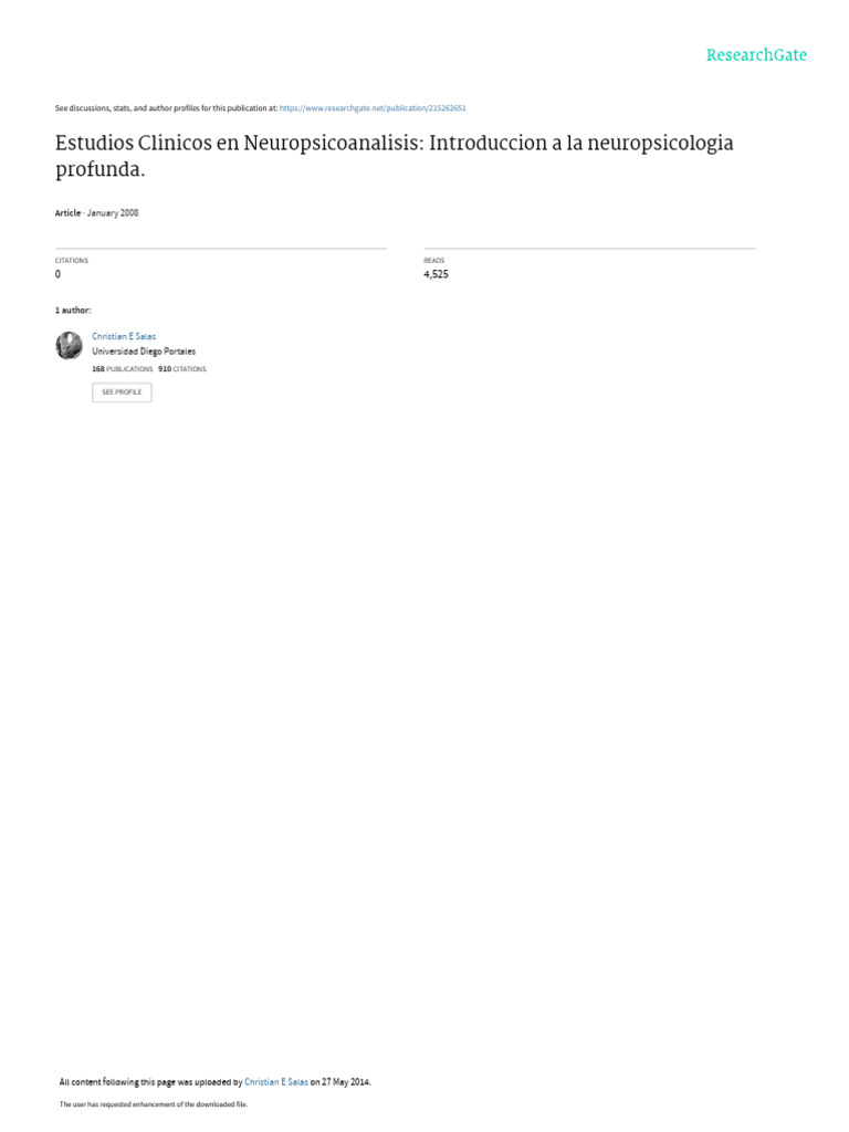 Neuropsicoanálisis: Estudios Clínicos y Rehabilitación | PDF | Mente ...