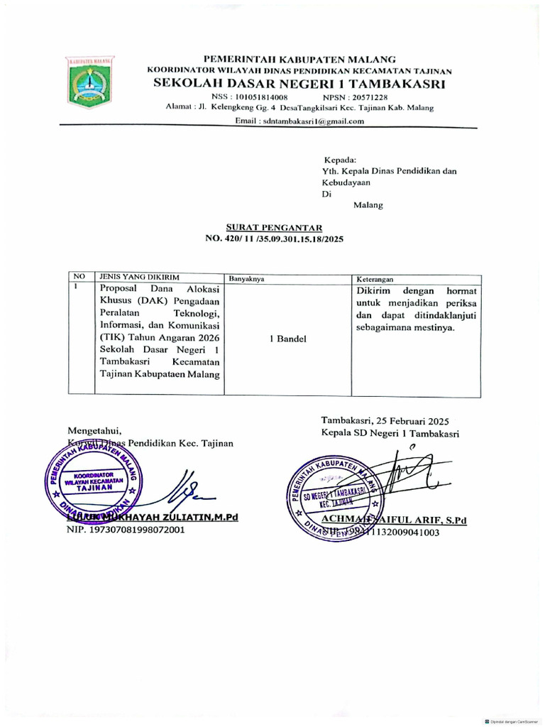 Proposal Tik SDN 1 Tambaksari | PDF