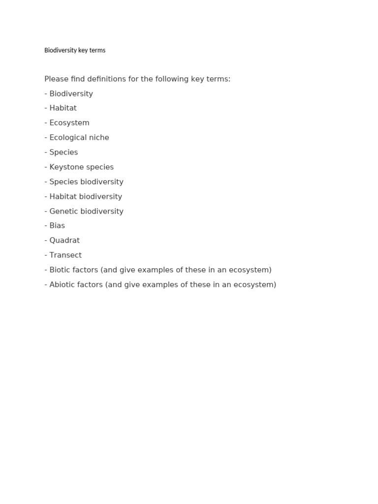 1.biodiversity Key Terms | PDF