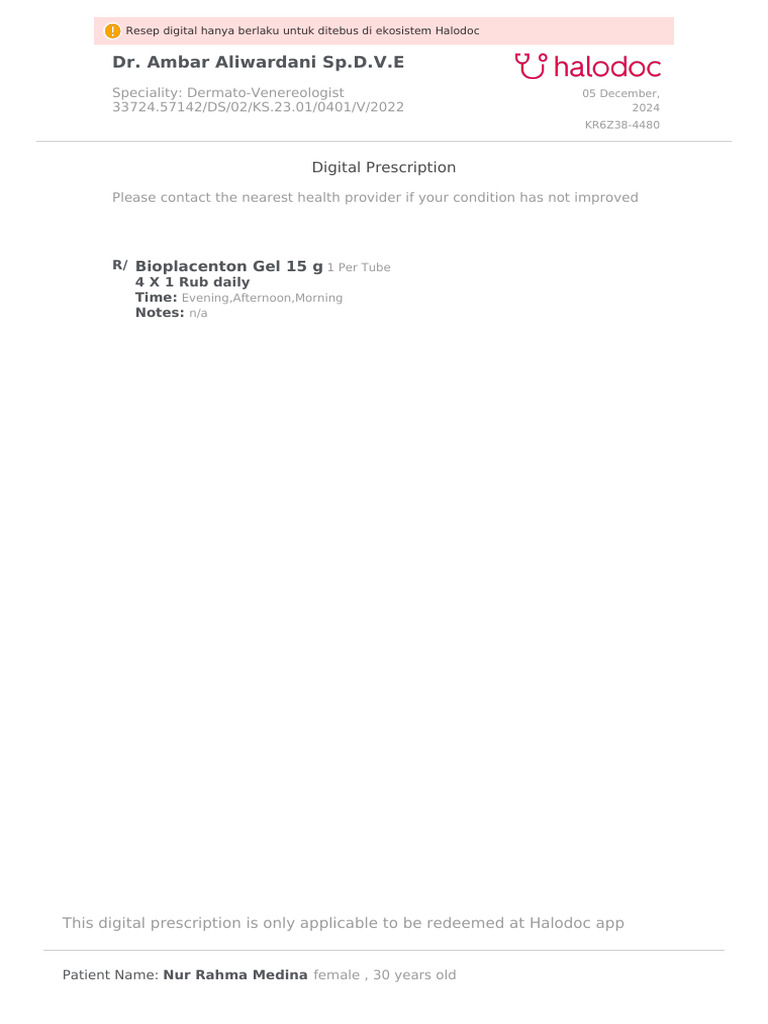 Bioplacenton Gel Prescription Details | PDF
