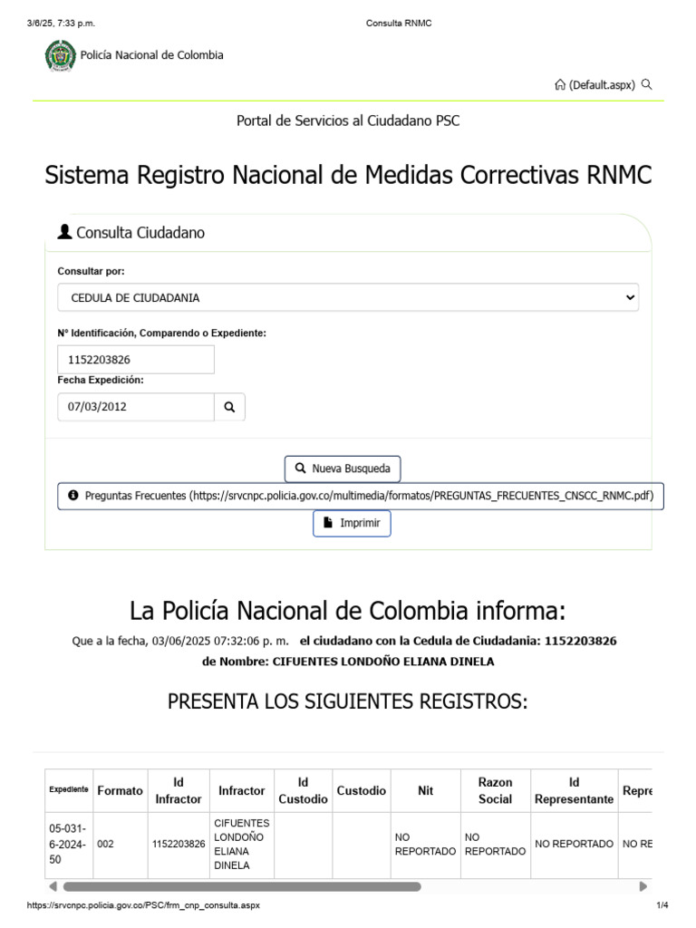 Consulta Rnmc Pdf Policía Gobierno