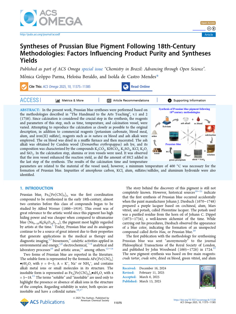 Parma Et Al 2025 Syntheses of Prussian Blue Pigment Following 18th ...