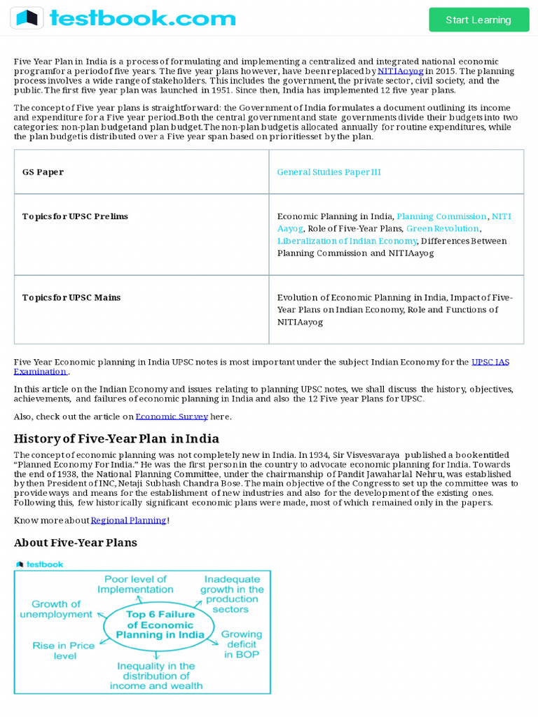 Five Year Plan in India - 1st To 12th Plans, Its Aim & Features For ...