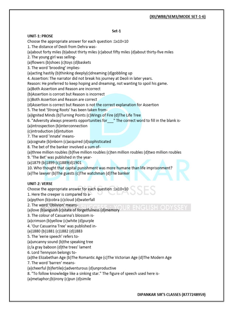 Xii WBB Sem3 Mode Set 1 6 | PDF | Penelope | Poaching
