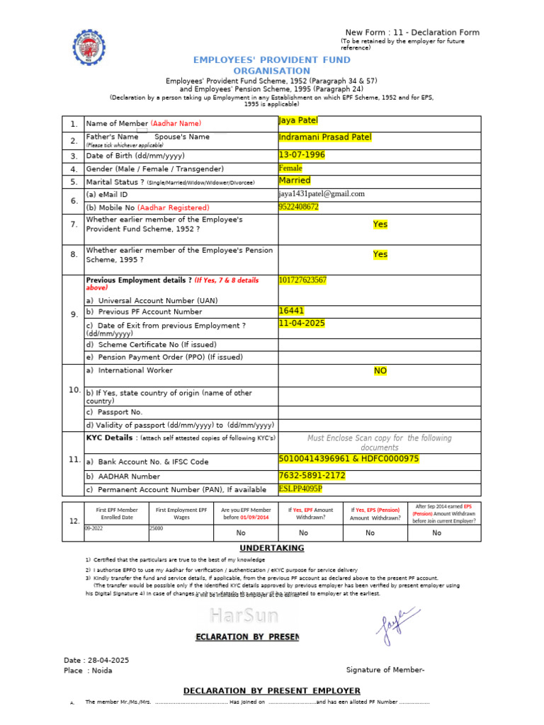 New Form 11: EPF Declaration Form | PDF | Authentication