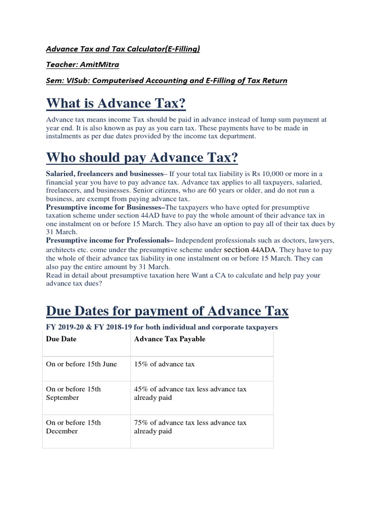 Advance Tax Guide and Calculator | PDF | Taxes | Tax Refund