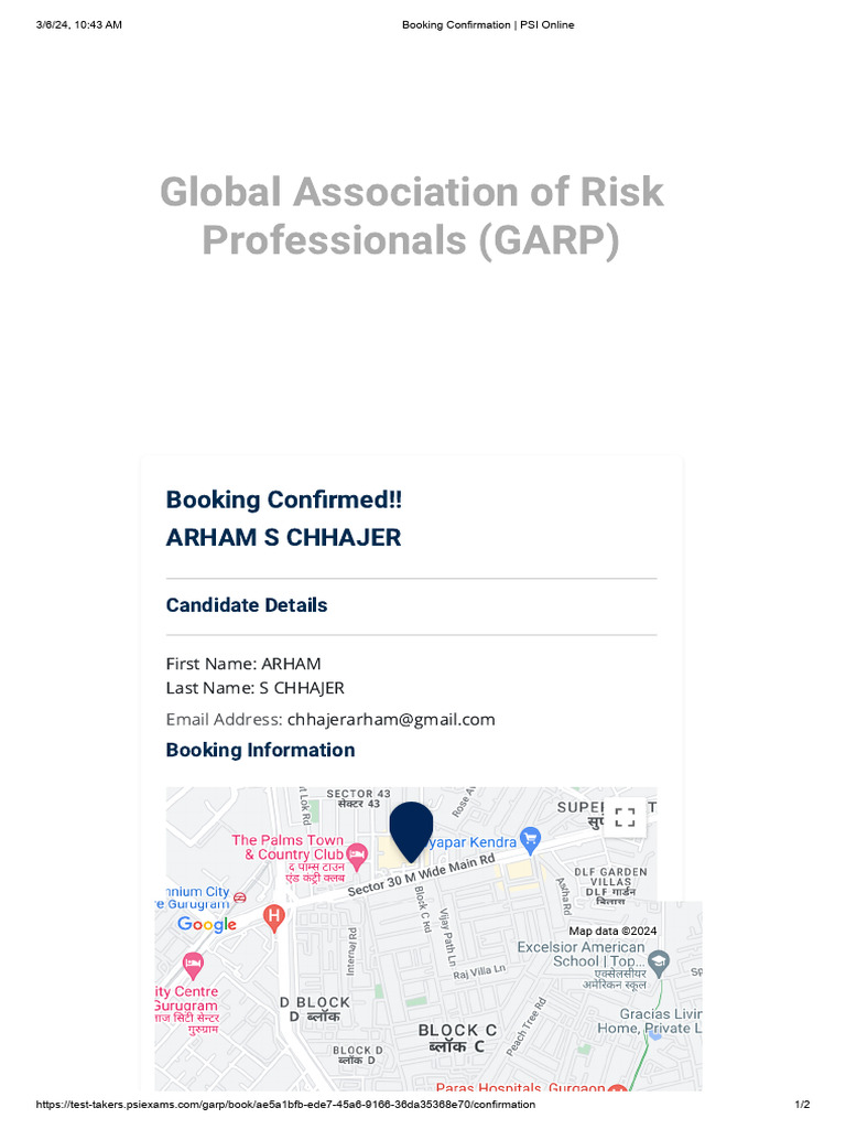 Booking Confirmation - PSI Online | PDF