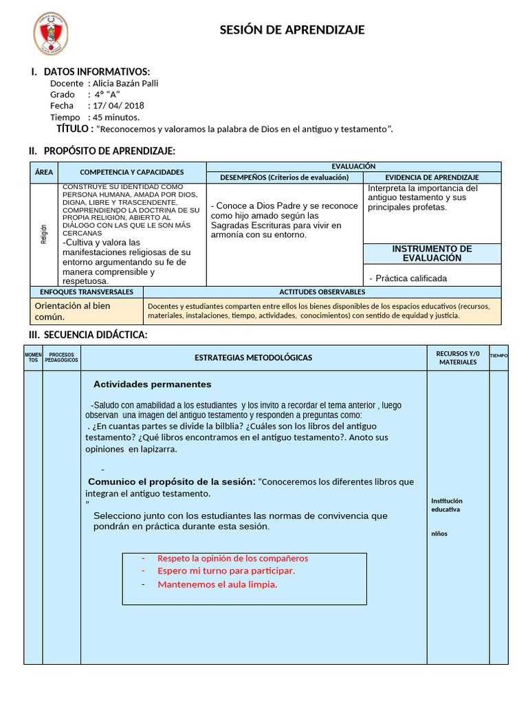 Sesion-Religión-4to-La Biblia-Antiguo Testamento | PDF | Evaluación ...