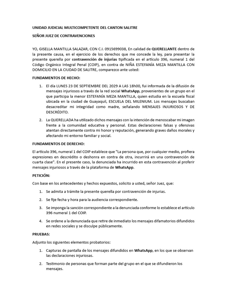 Querellaaa Canton Salitre | PDF | Queja | Justicia