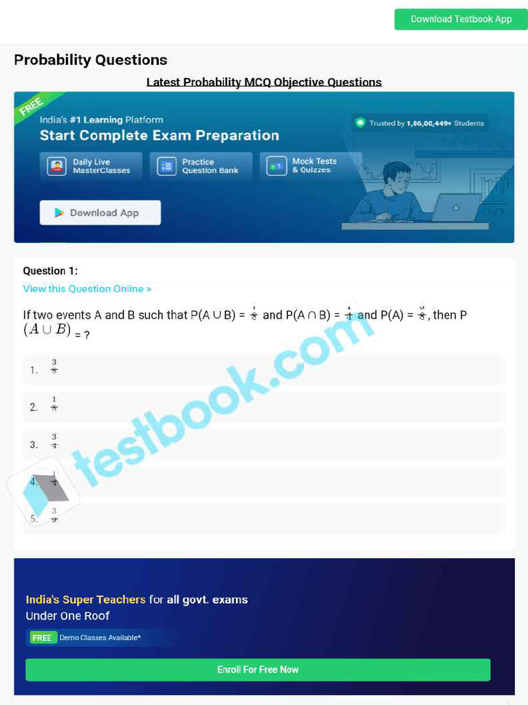 MCQ On Probability 5eea6a0a39140f30f369dc5a | PDF