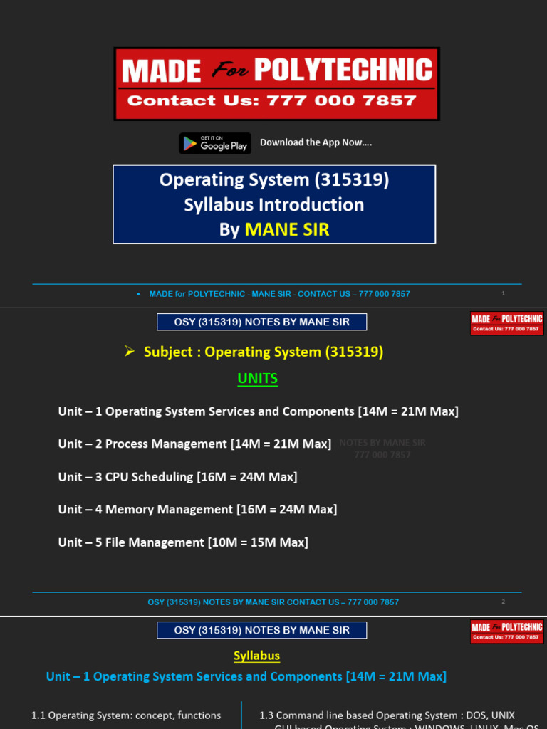 OSY Units and U-1 Syllabus | PDF