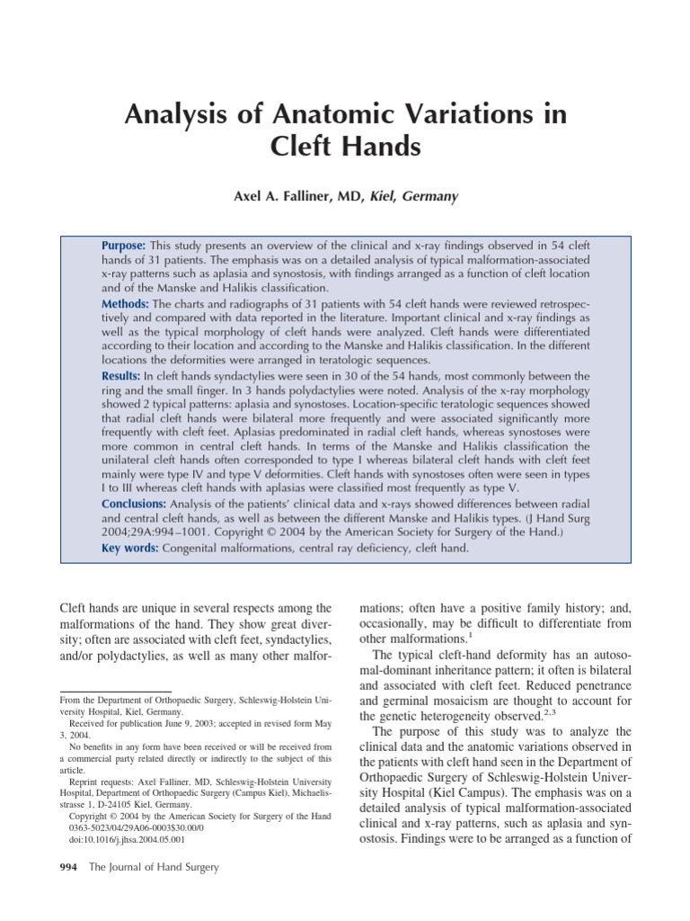 Anatomic Variations in Cleft Hand | PDF | Hand | Thumb