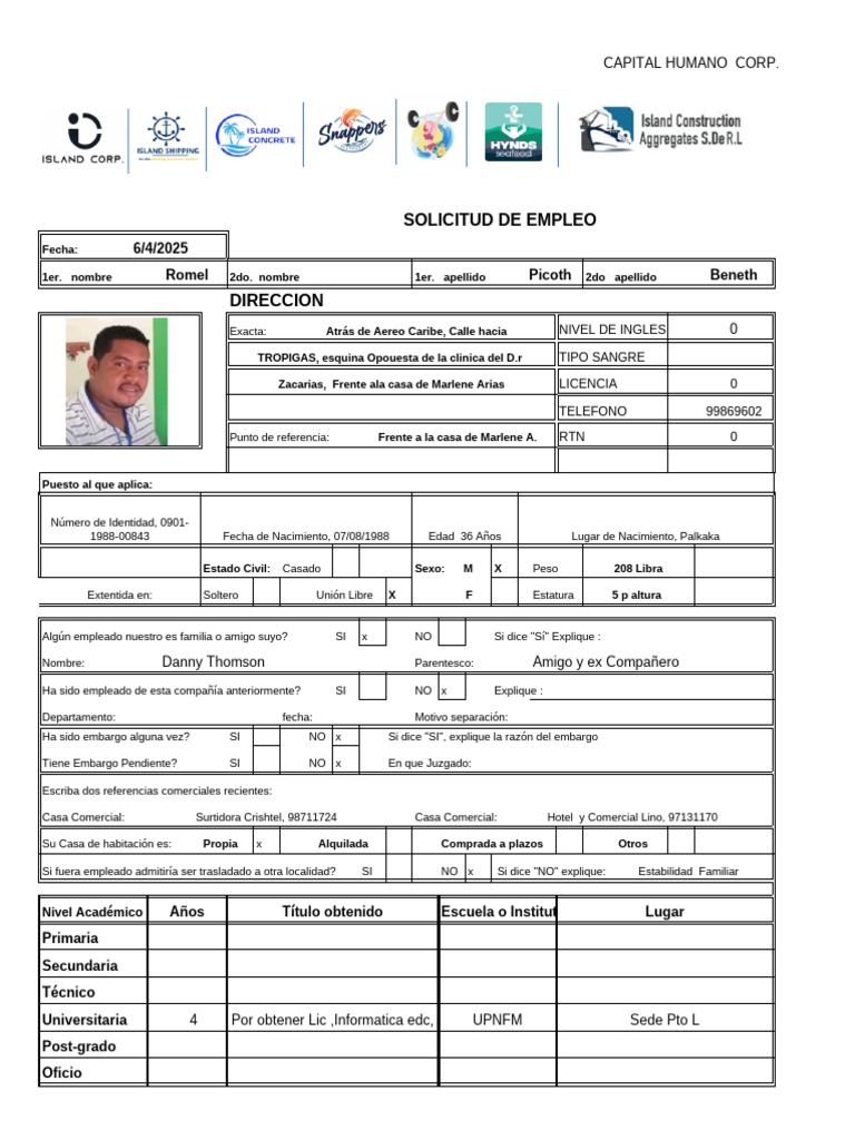 Formato 01 de Solicitud de Empleo.2025 | PDF