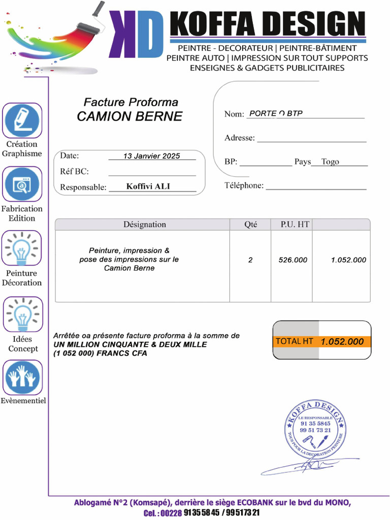 Facture Porte o CB Simple - 2025 | PDF