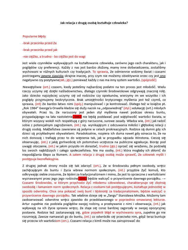 Jak Relacja Z Drugą Osobą Kształtuje Człowieka | PDF