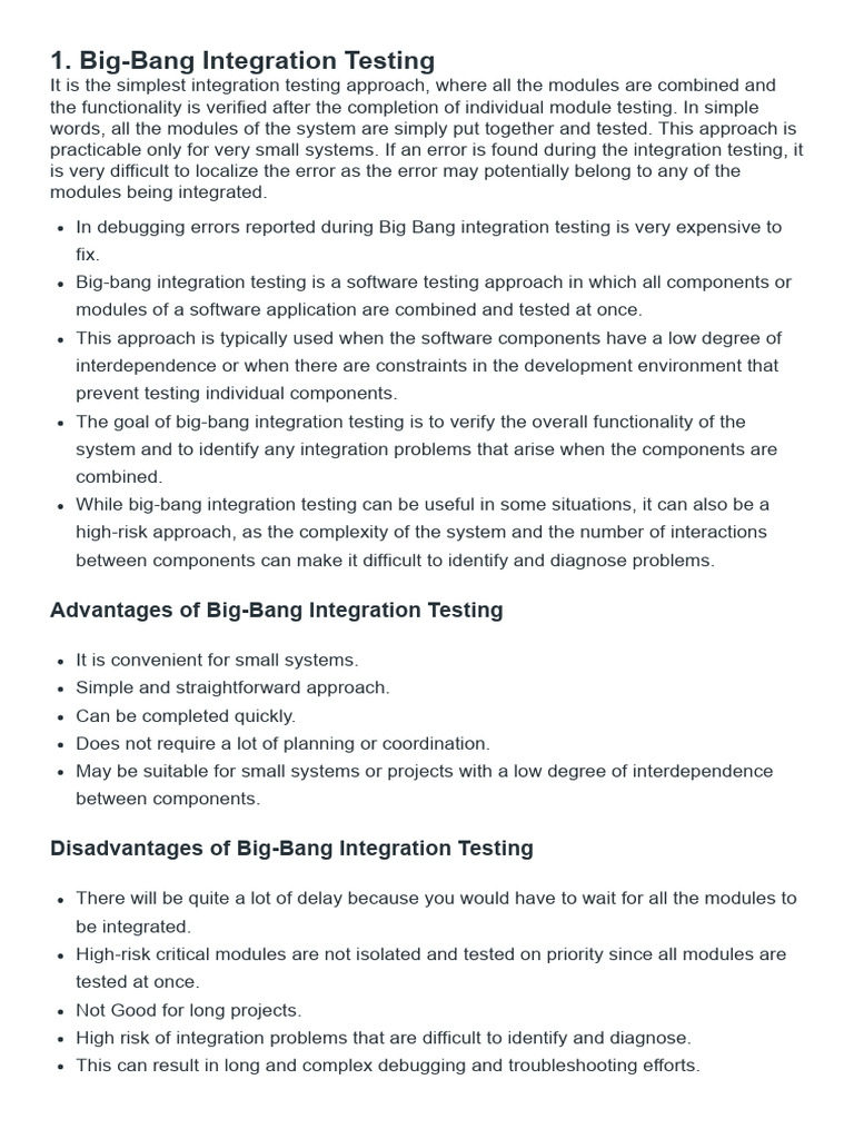 Integration Testing Type - 1. Big Bang Integration | PDF | System ...