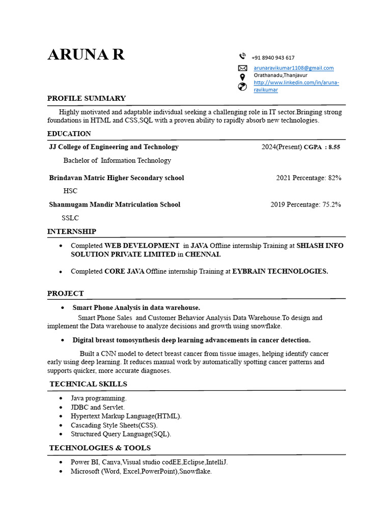 ARUNA-R Resume | PDF