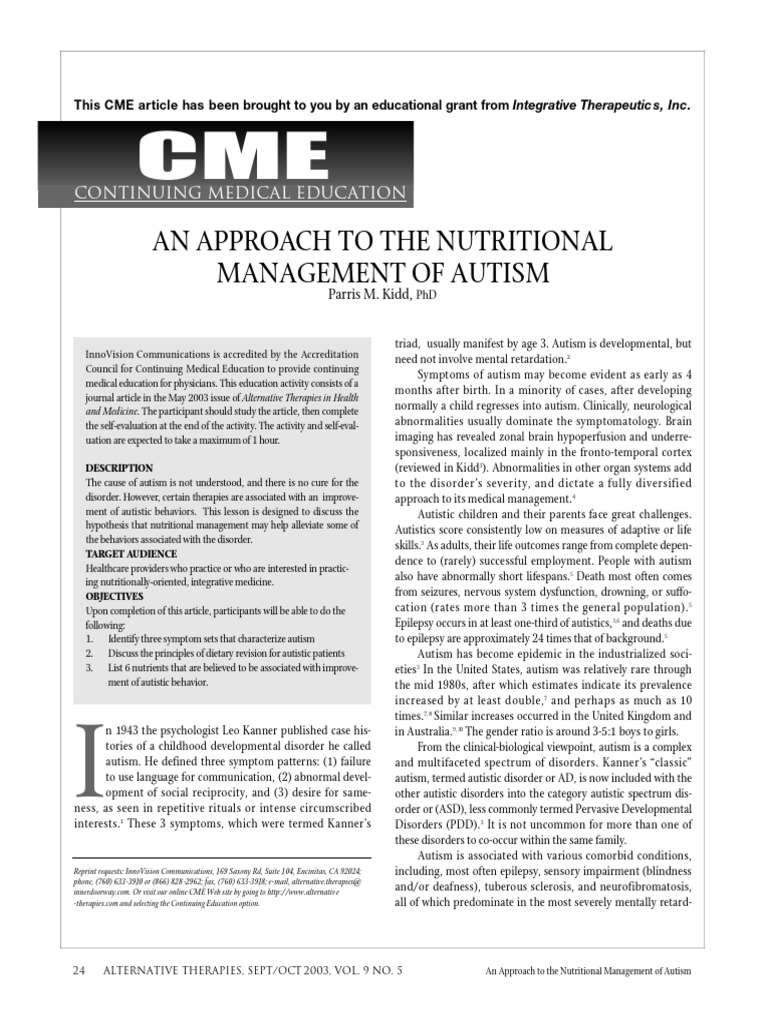 Nutritional Strategies for Autism Management | PDF | Autism | Vitamin