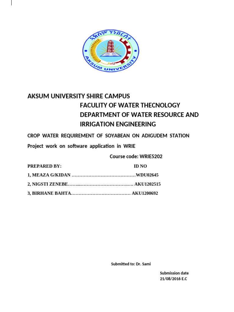 Aksum University Shire Campus | PDF | Soil | Evapotranspiration