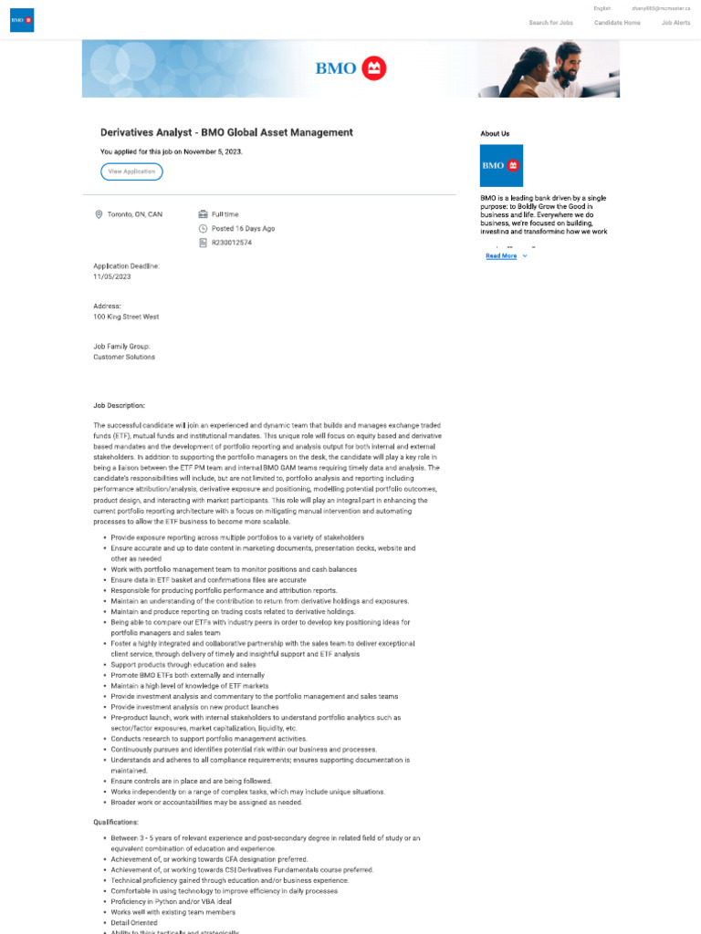 Derivatives Analyst - BMO Global Asset Management | PDF