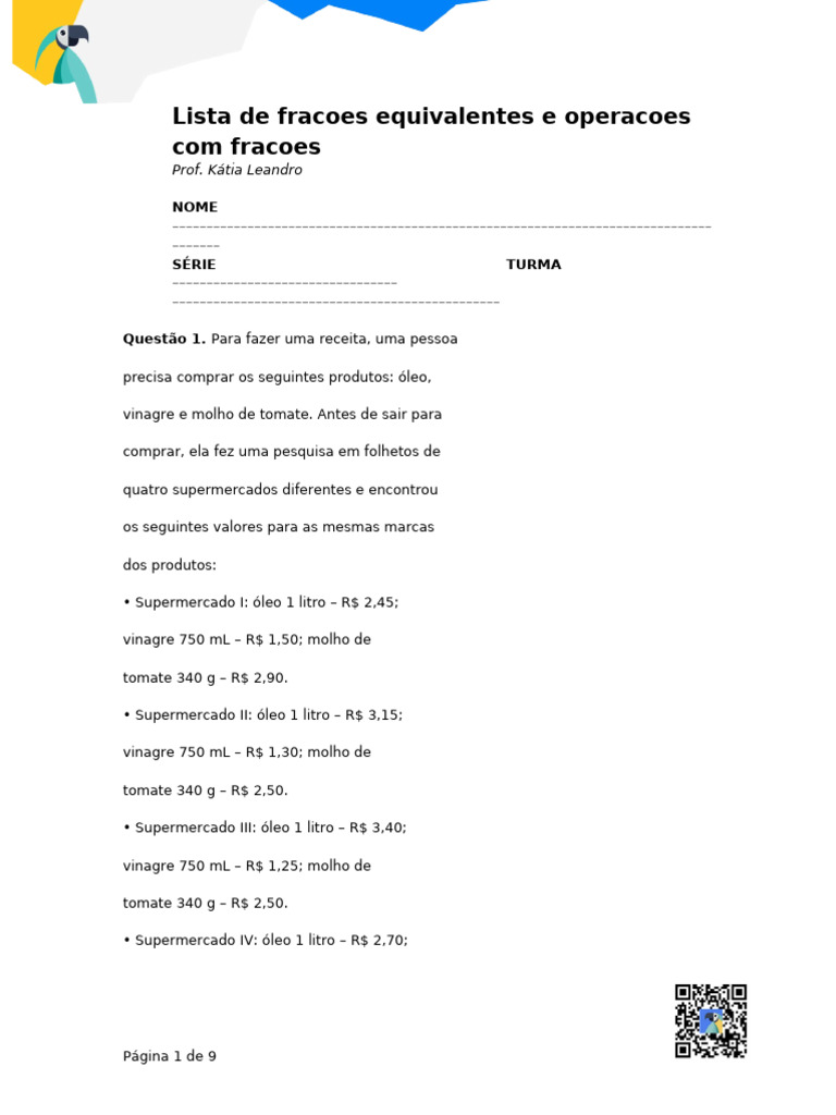Frações Equivalentes e Operações Matemáticas | PDF | Matemática ...