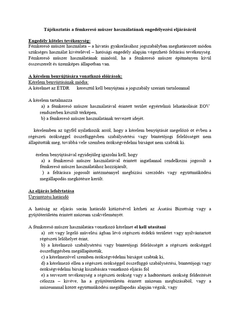 Femkereso Muszer Haszn - Engedely | PDF