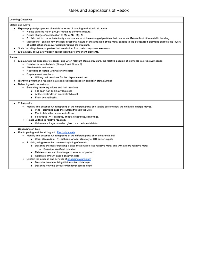 Y11 Uses and Applications of Redox 2024-5 Student | PDF | Redox ...